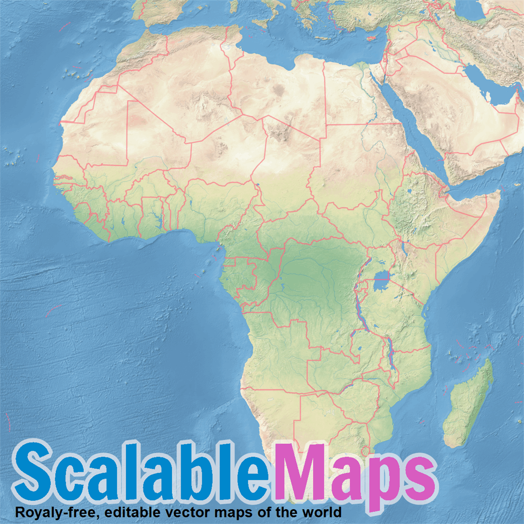 ScalableMaps: Vector map of Africa (shaded relief (raster) + borders theme)