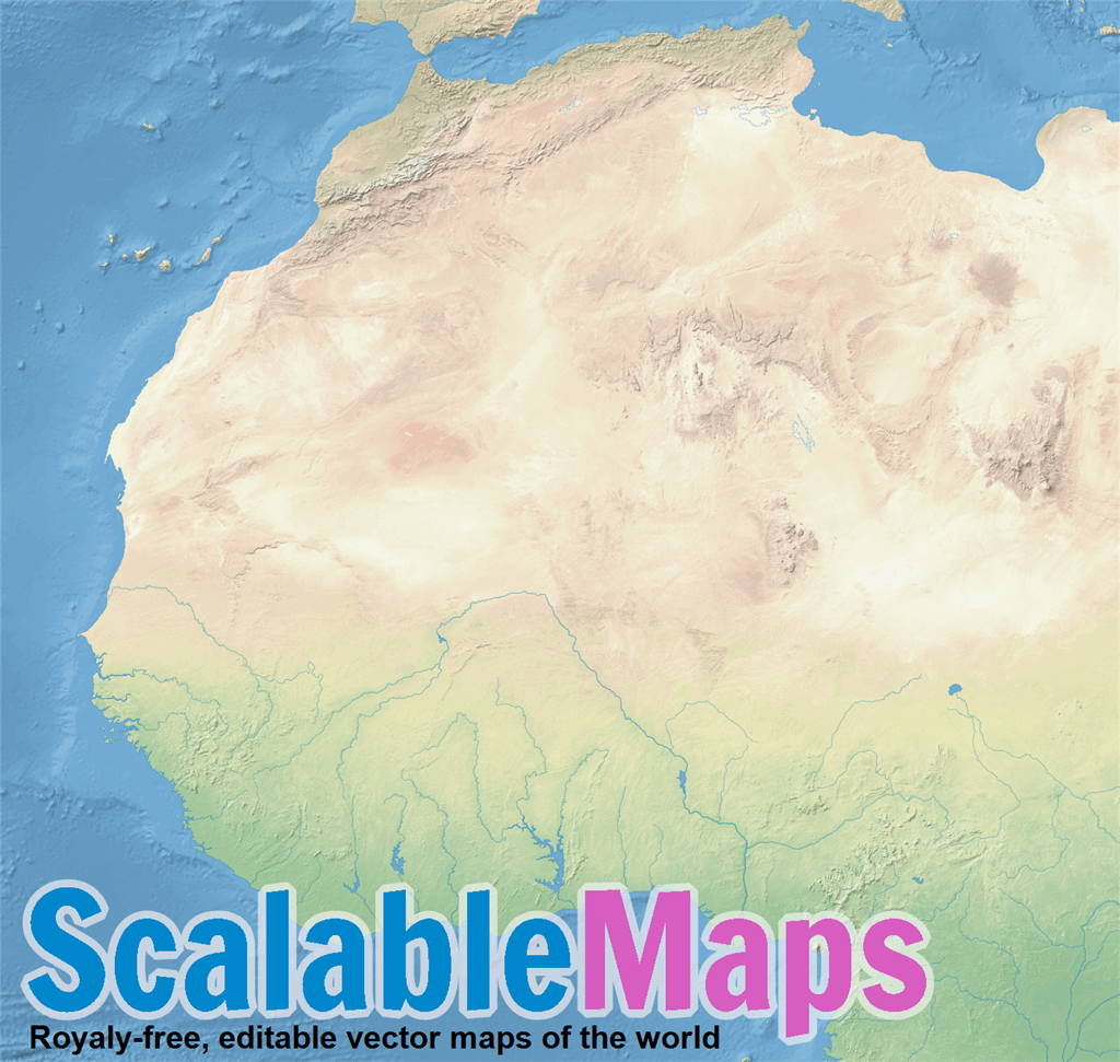 ScalableMaps: Vector map of Western Africa (shaded relief theme ...