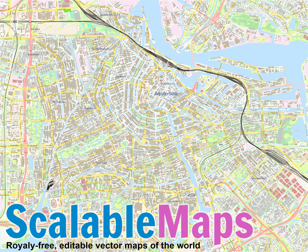 ScalableMaps: Vector map of Amsterdam (center) (colorful city map theme)