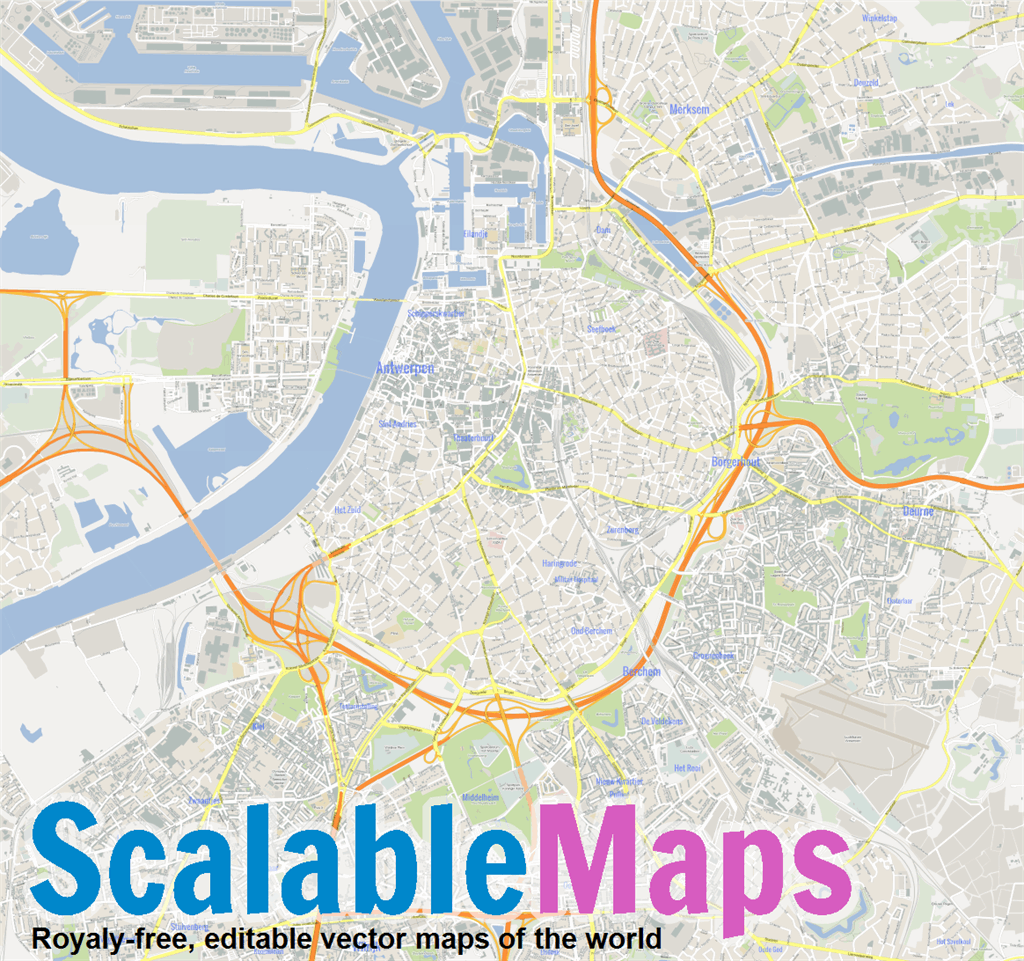 ScalableMaps: Vector map of Antwerp (center) (gmap city map theme)