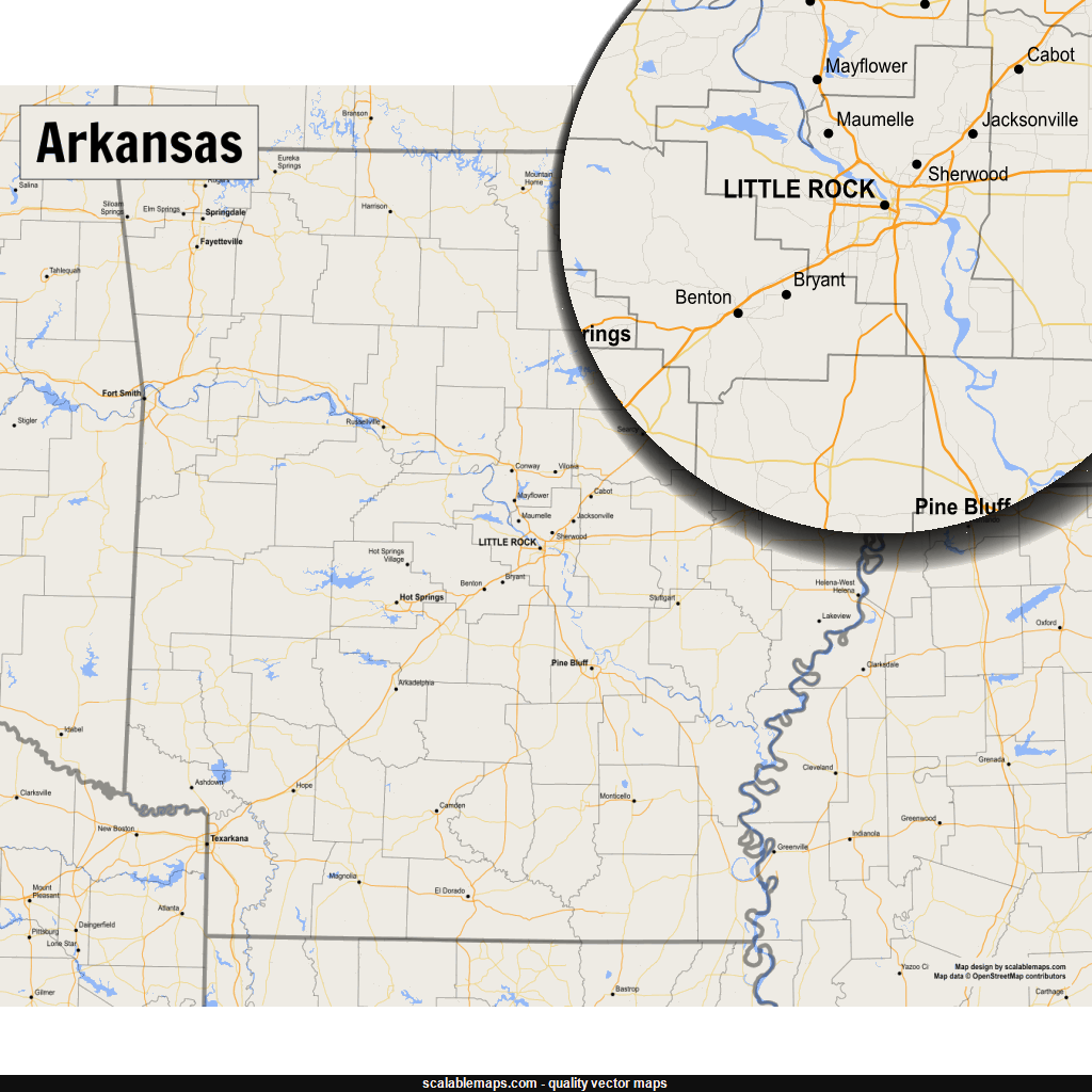ScalableMaps: Vector map of Arkansas (gmap smaller scale map theme)
