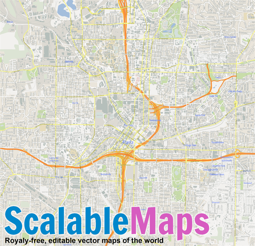 ScalableMaps: Vector map of Atlanta (center) (gmap city map theme)