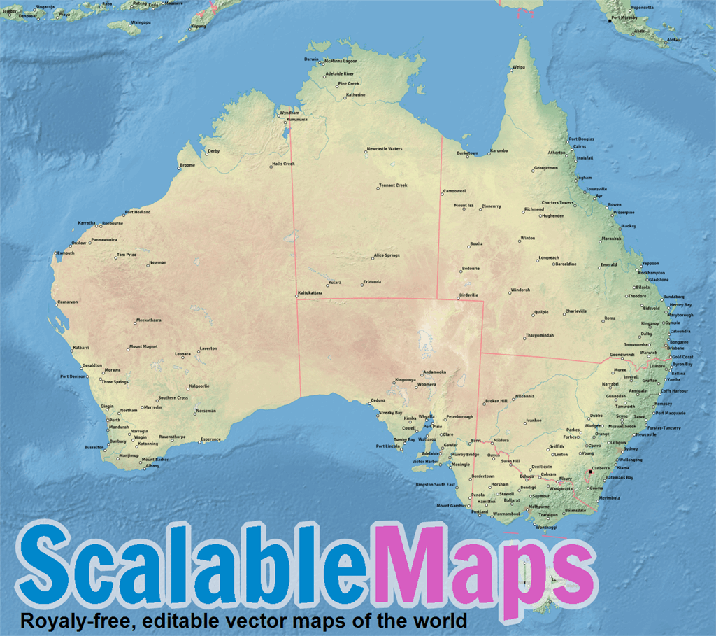 ScalableMaps: Vector map of Australia (shaded relief (raster), borders ...