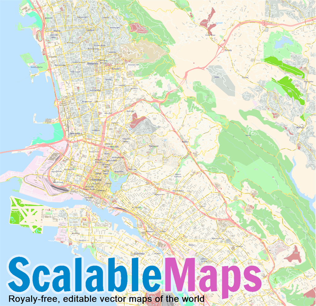 ScalableMaps: Vector map of Berkeley (colorful city map theme)