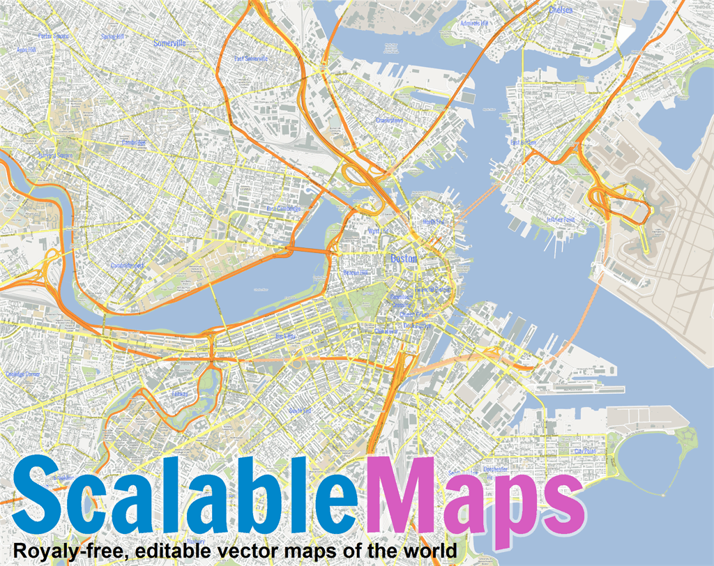 ScalableMaps: Vector map of Boston (center) (gmap city map theme)