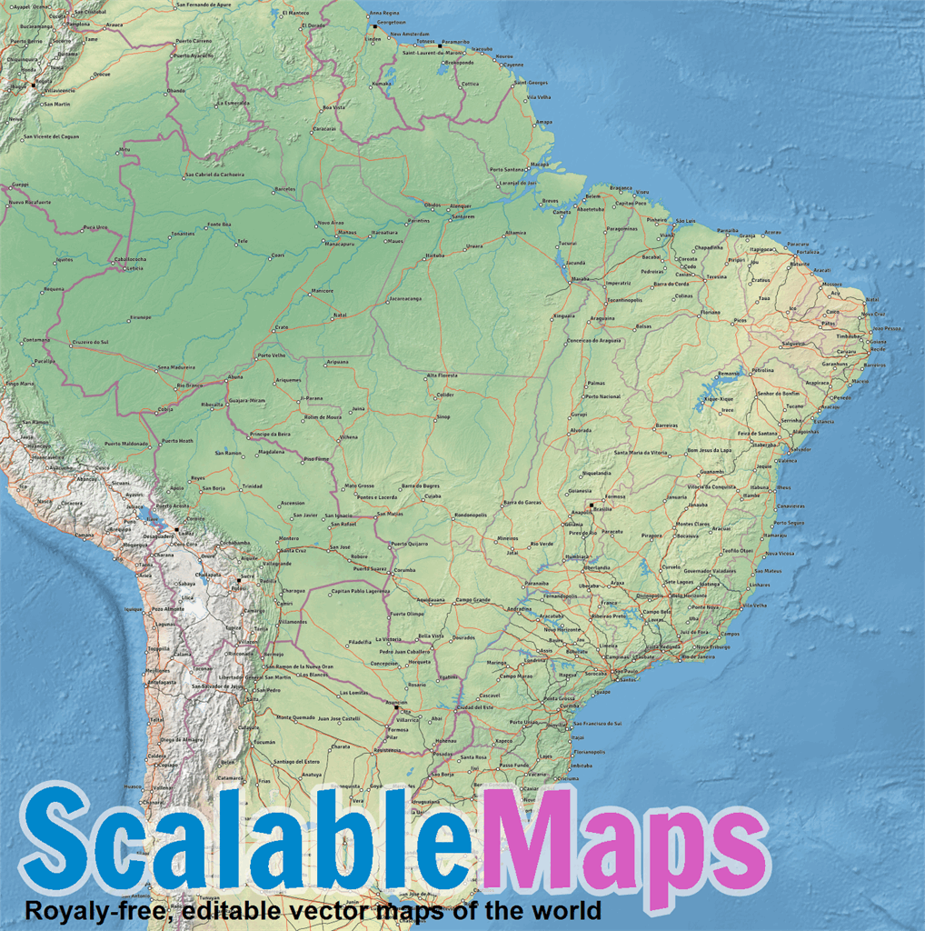 ScalableMaps: Vector map of Brazil (shaded relief (raster ...