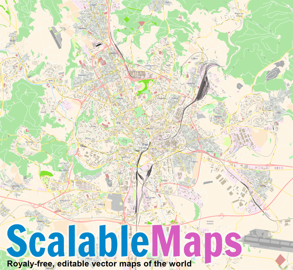ScalableMaps: Vector map of Brno (colorful city map theme)