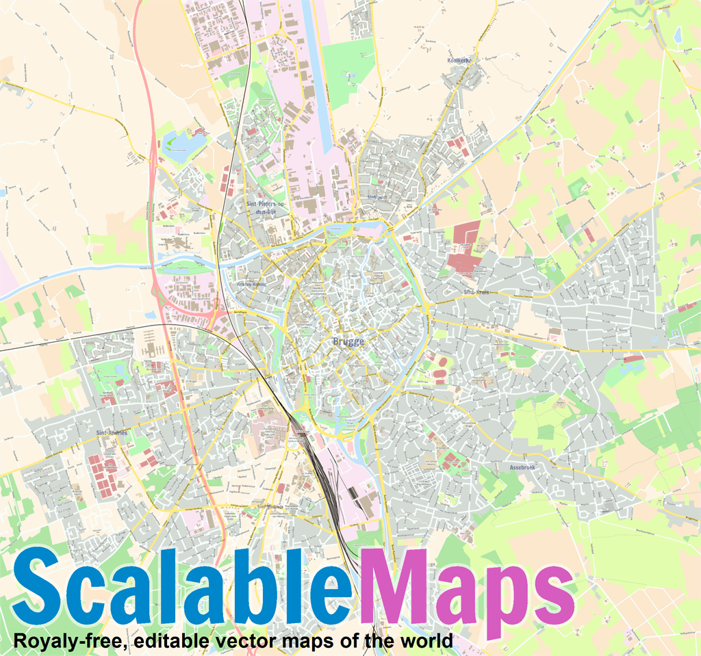 ScalableMaps: Vector map of Bruges (center) (colorful city map theme)