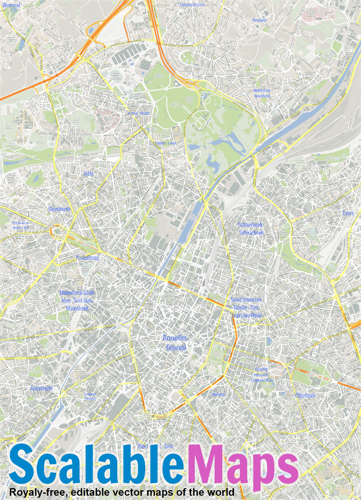 ScalableMaps: Vector map of Brussels (gmap city map theme)