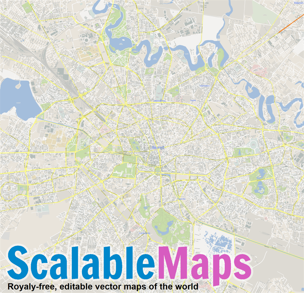 ScalableMaps: Vector map of Bucharest (center) (gmap city map theme)