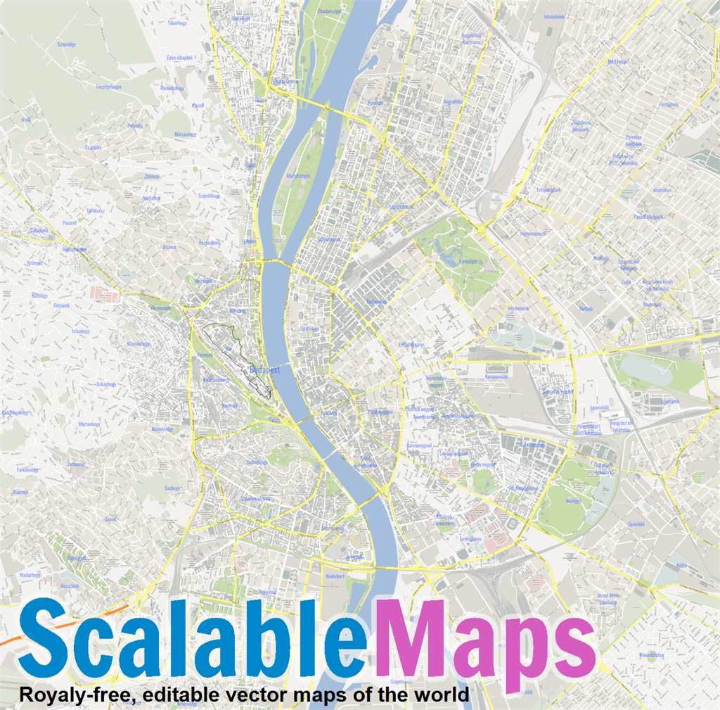ScalableMaps: Vector map of Budapest (center) (gmap city map theme)