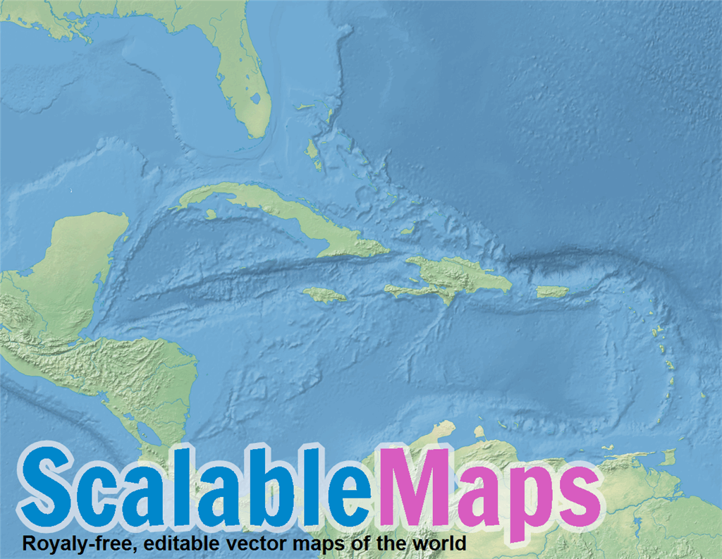 ScalableMaps: Vector map of Caribbean (shaded relief theme - raster only)