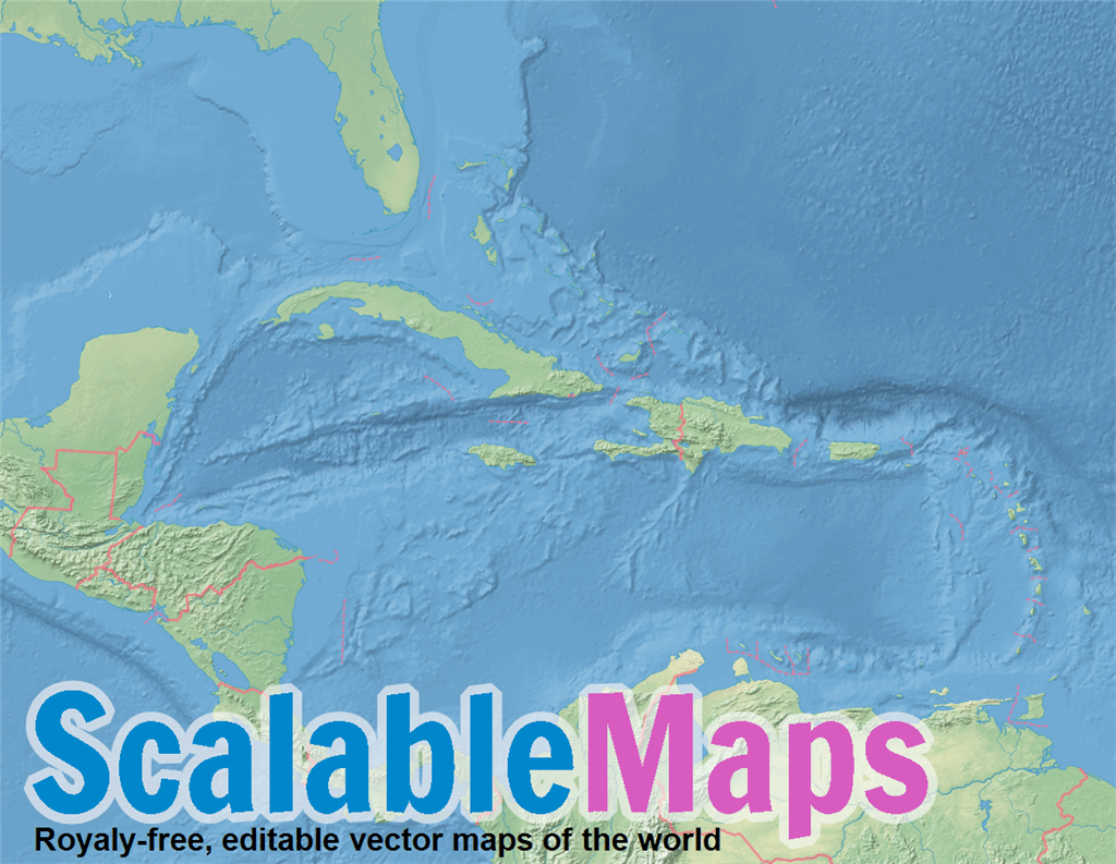 ScalableMaps: Vector map of Caribbean (shaded relief (raster) + borders ...