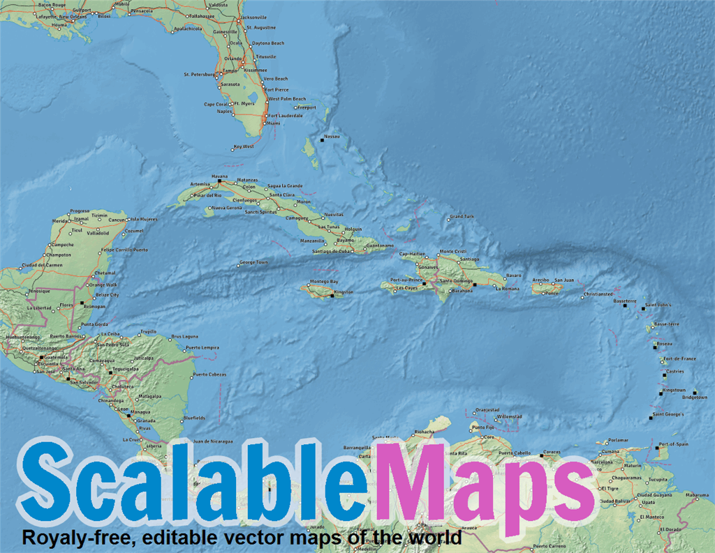 ScalableMaps: Vector map of Caribbean (shaded relief (raster ...
