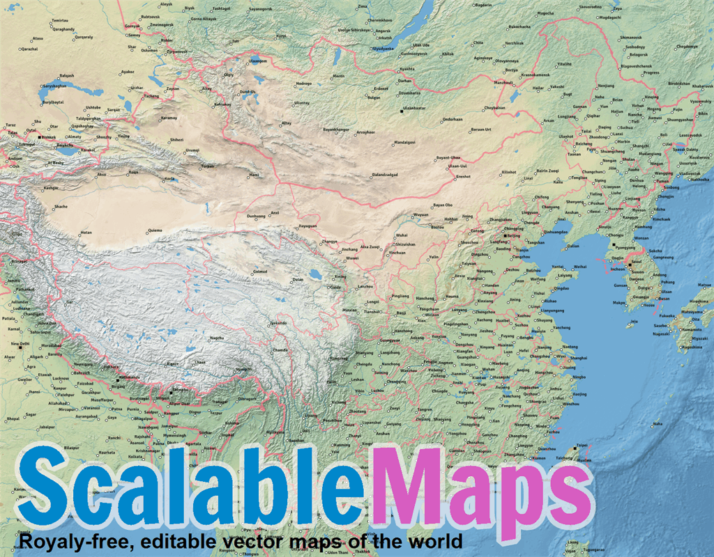 ScalableMaps: Vector map of China (shaded relief (raster), borders ...