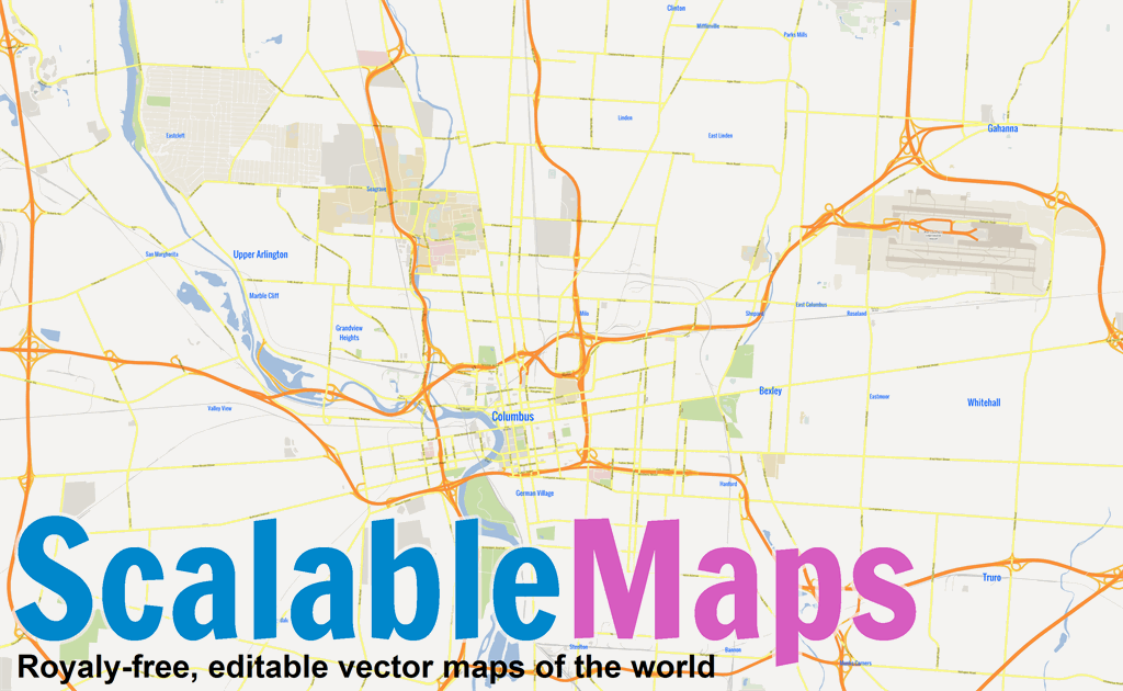 ScalableMaps: Vector map of Columbus (gmap metropolitan map theme)