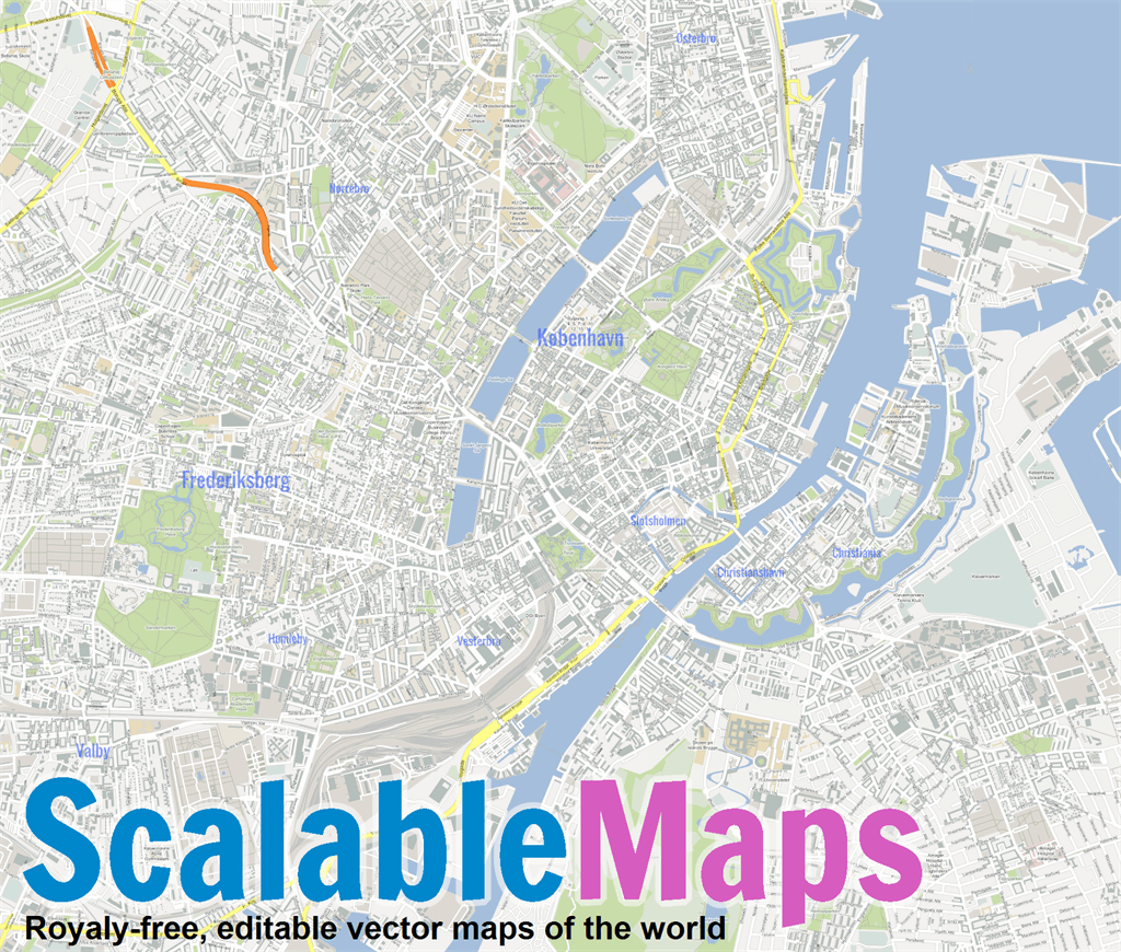 ScalableMaps: Vector map of Copenhagen (center) (gmap city map theme)