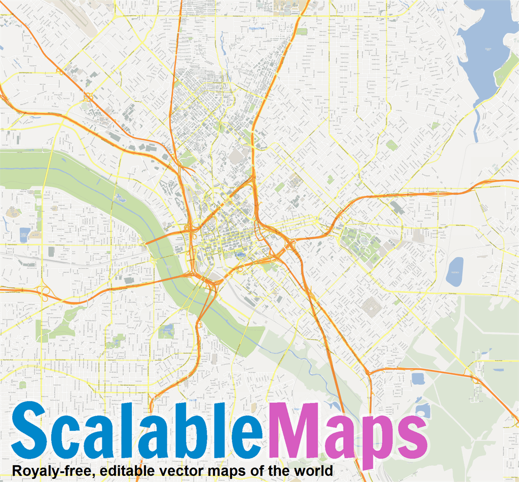 ScalableMaps: Vector map of Dallas (center) (gmap city map theme)