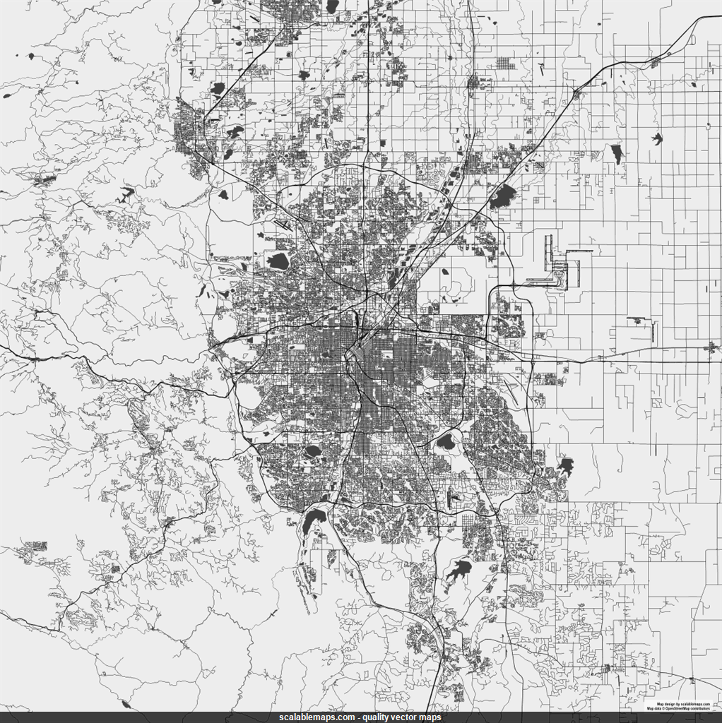 ScalableMaps: Vector map of Denver (black & white, no labels theme)