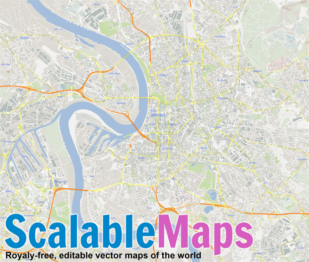 ScalableMaps: Vector map of Düsseldorf (center) (gmap city map theme)