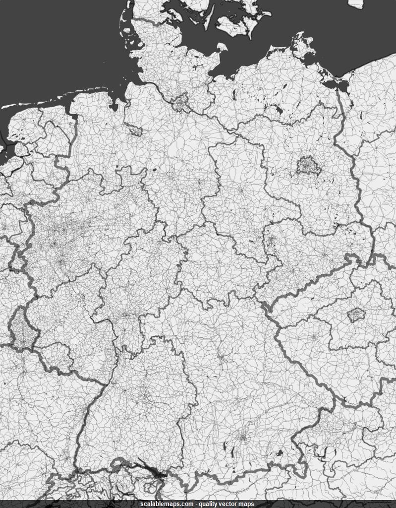 ScalableMaps: Vector map of Germany (black & white, no labels theme)
