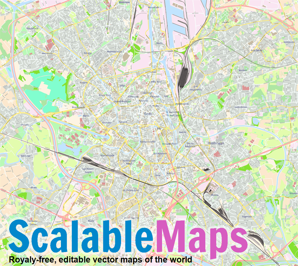 ScalableMaps: Vector map of Ghent (center) (colorful city map theme)