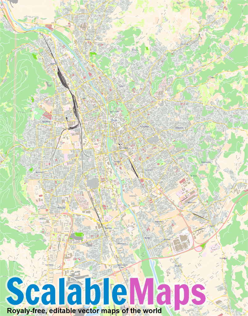 ScalableMaps: Vector map of Graz (colorful city map theme)