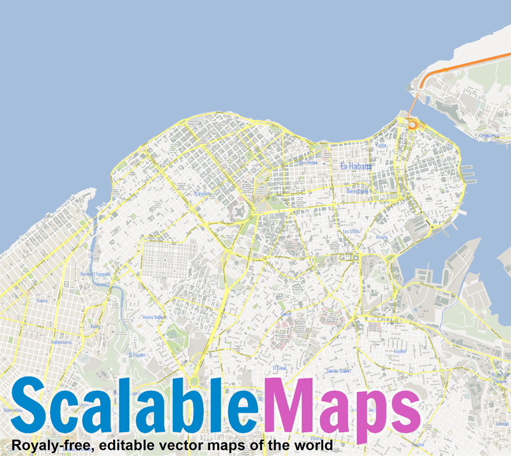 ScalableMaps: Vector map of Havana (center) (gmap city map theme)