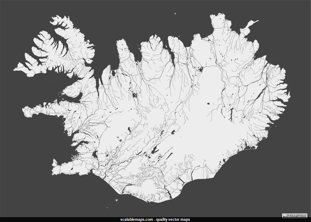 ScalableMaps: Vector map of Iceland (black & white, no labels theme)