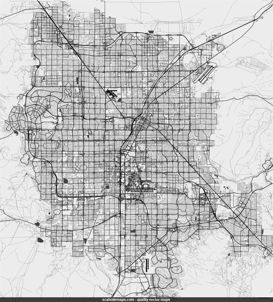 ScalableMaps: Vector map of Las Vegas (black & white, no labels theme)