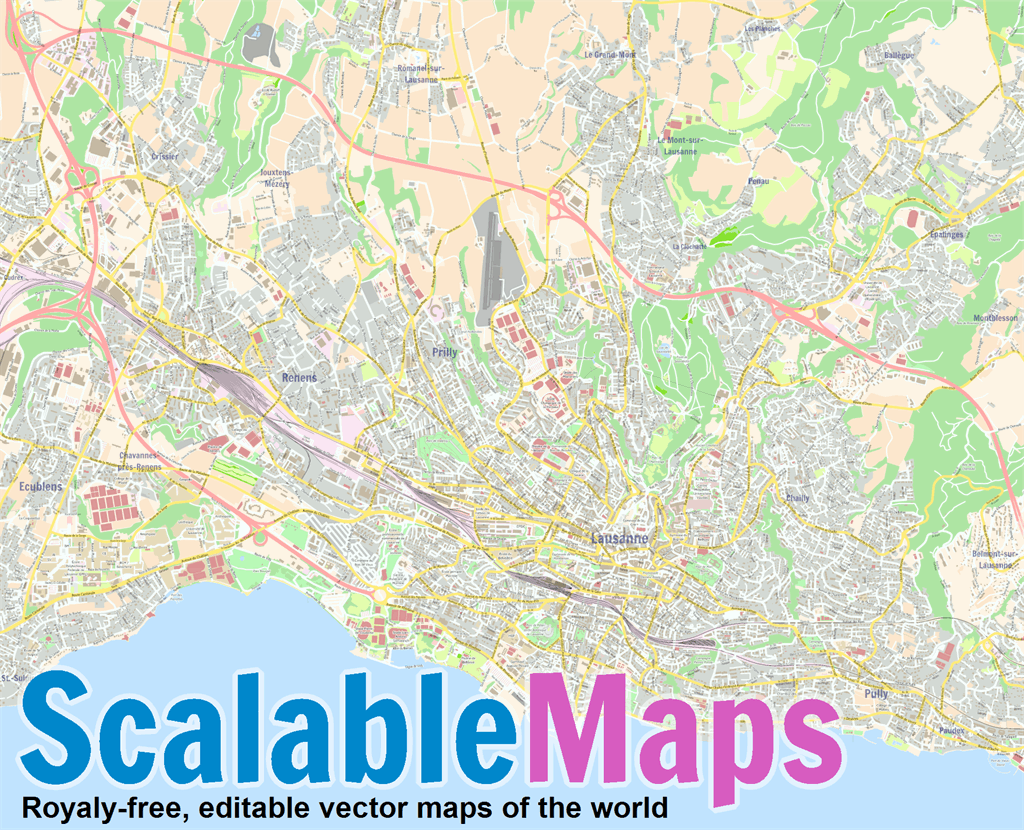 ScalableMaps: Vector map of Lausanne (colorful city map theme)