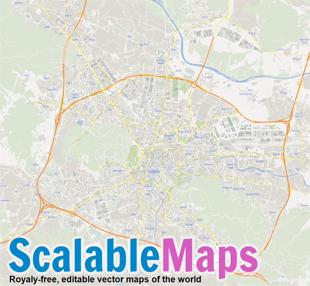 ScalableMaps: Vector map of Ljubljana (gmap city map theme)