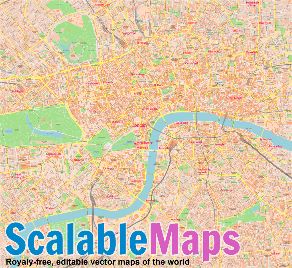ScalableMaps: Vector map of London (center) (classicity city map theme)