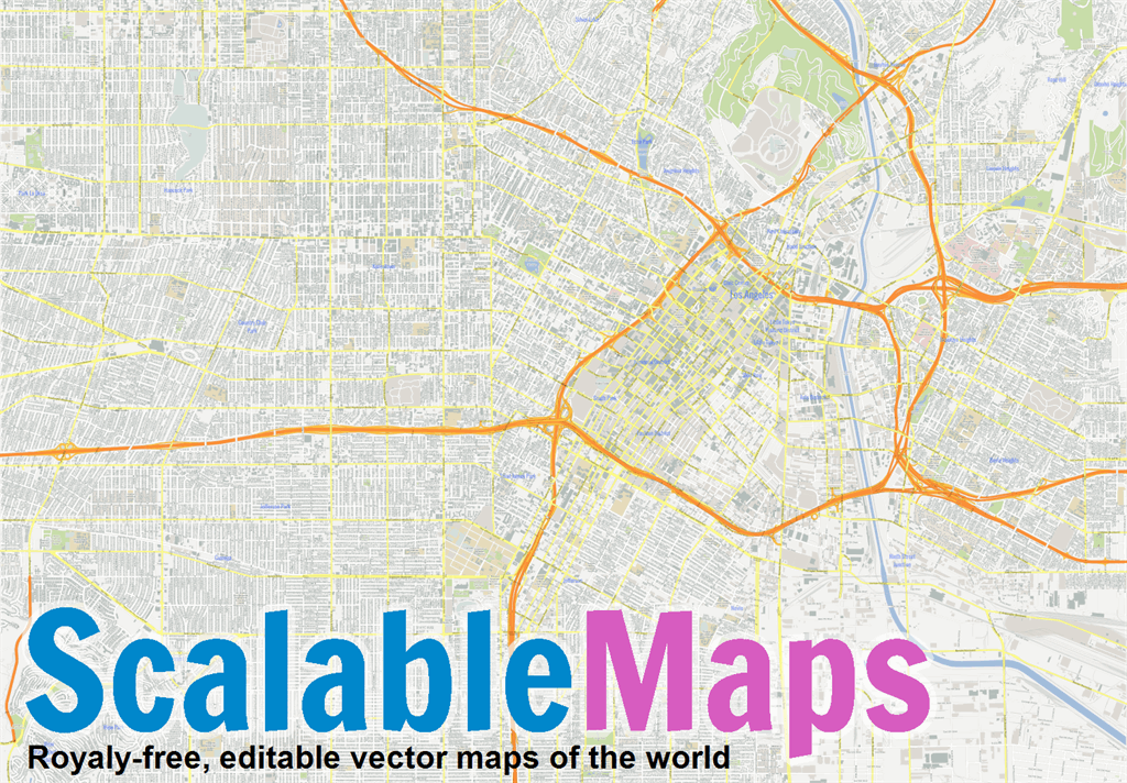 ScalableMaps: Vector map of Los Angeles (center) (gmap city map theme)