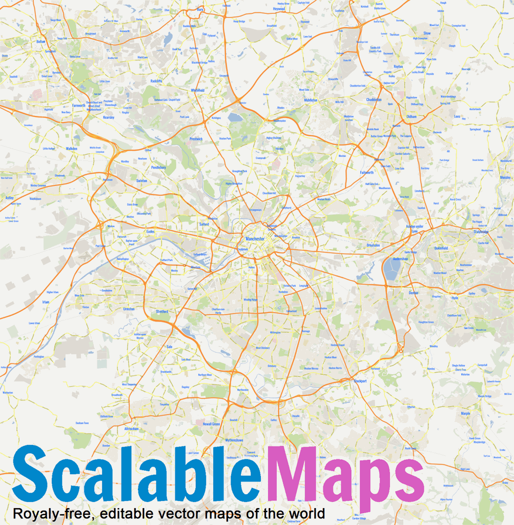 ScalableMaps: Vector map of Manchester (gmap metropolitan map theme)