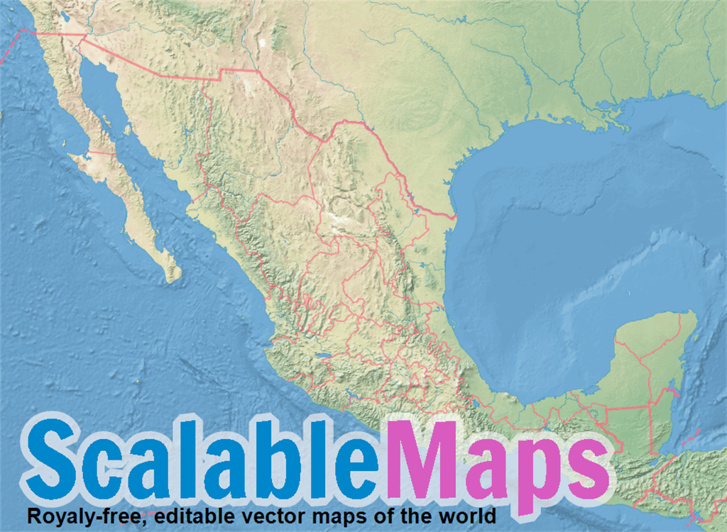 ScalableMaps: Vector map of Mexico (shaded relief (raster) + borders theme)