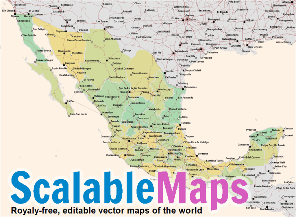 ScalableMaps: Vector map of Mexico (low scale road network theme)