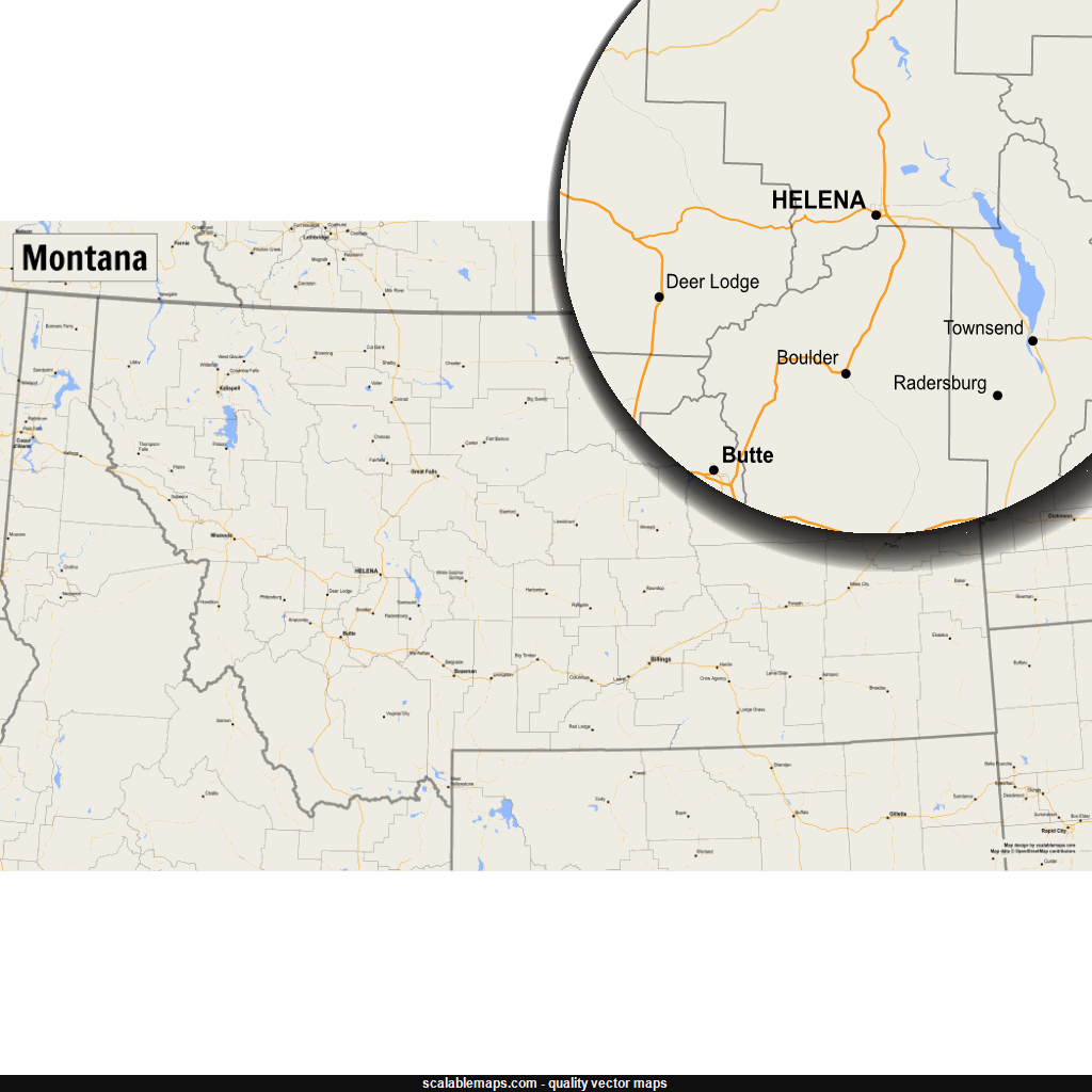 ScalableMaps: Vector map of Montana (gmap smaller scale map theme)