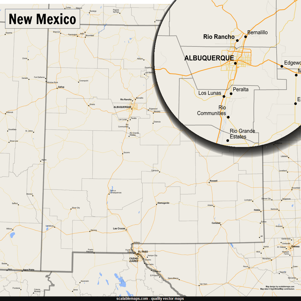 ScalableMaps: Vector map of New Mexico (gmap smaller scale map theme)