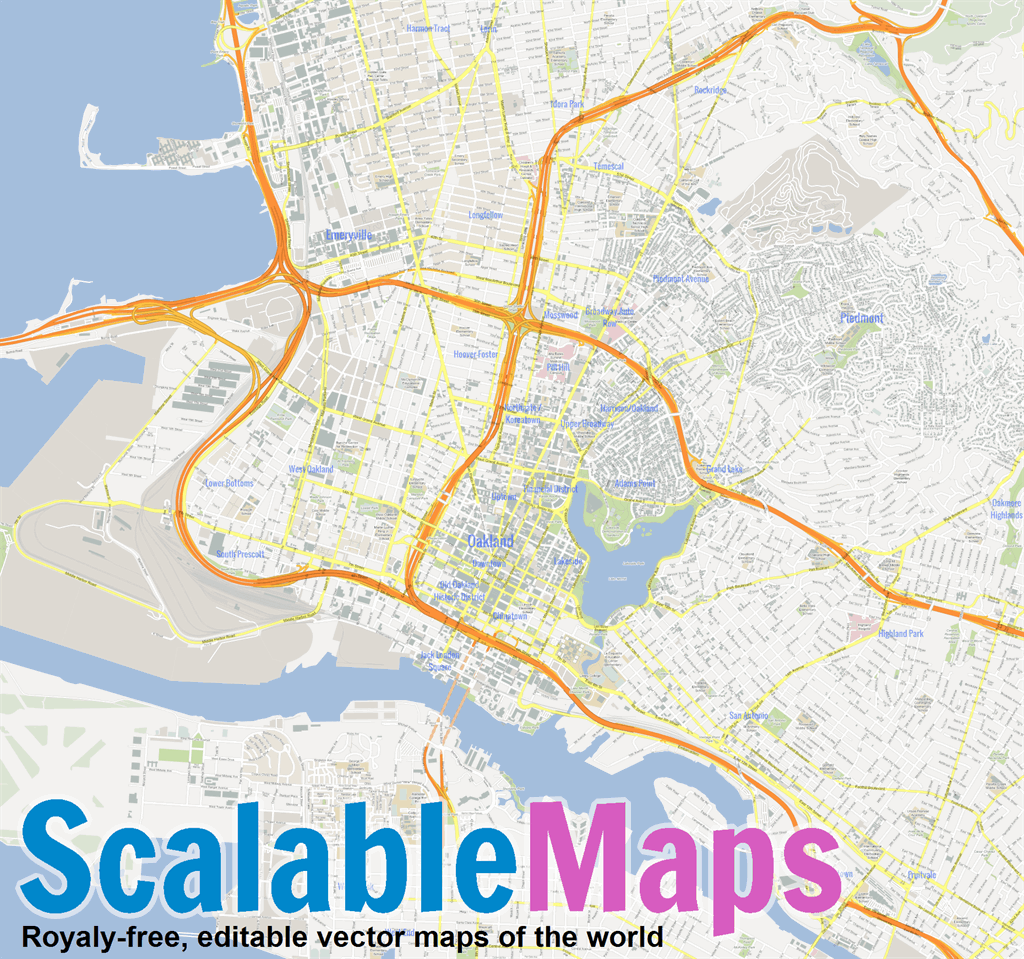ScalableMaps: Vector map of Oakland (center) (gmap city map theme)