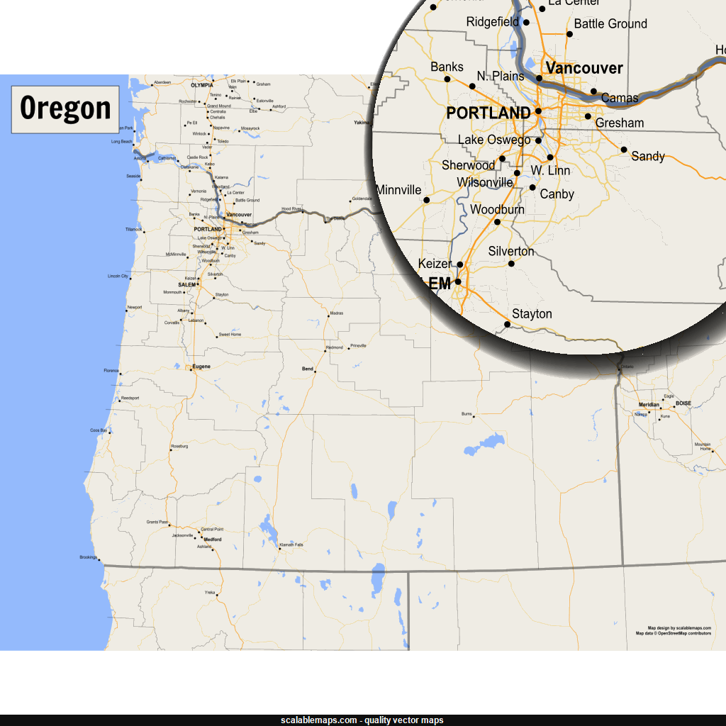 ScalableMaps: Vector map of Oregon (gmap smaller scale map theme)