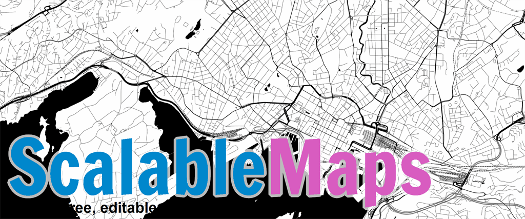 ScalableMaps: Vector map of Oslo (center) (black & white, no labels theme)