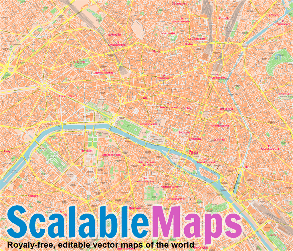ScalableMaps: Vector map of Paris (center) (classicity city map theme)