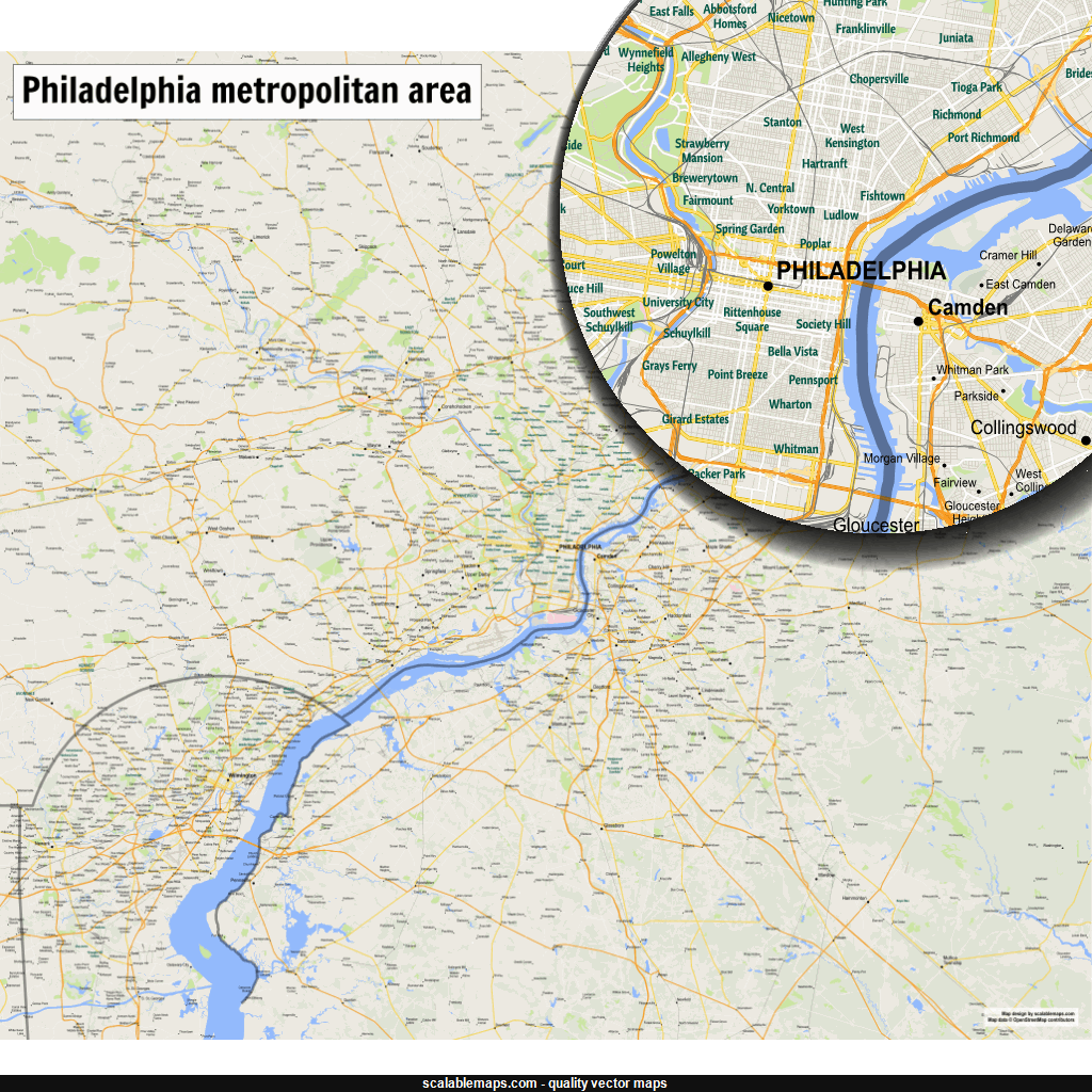 ScalableMaps: Vector map of Philadelphia (gmap regional map theme)