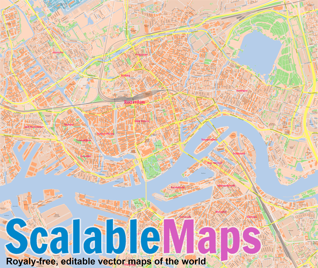 ScalableMaps: Vector map of Rotterdam (classicity city map theme)