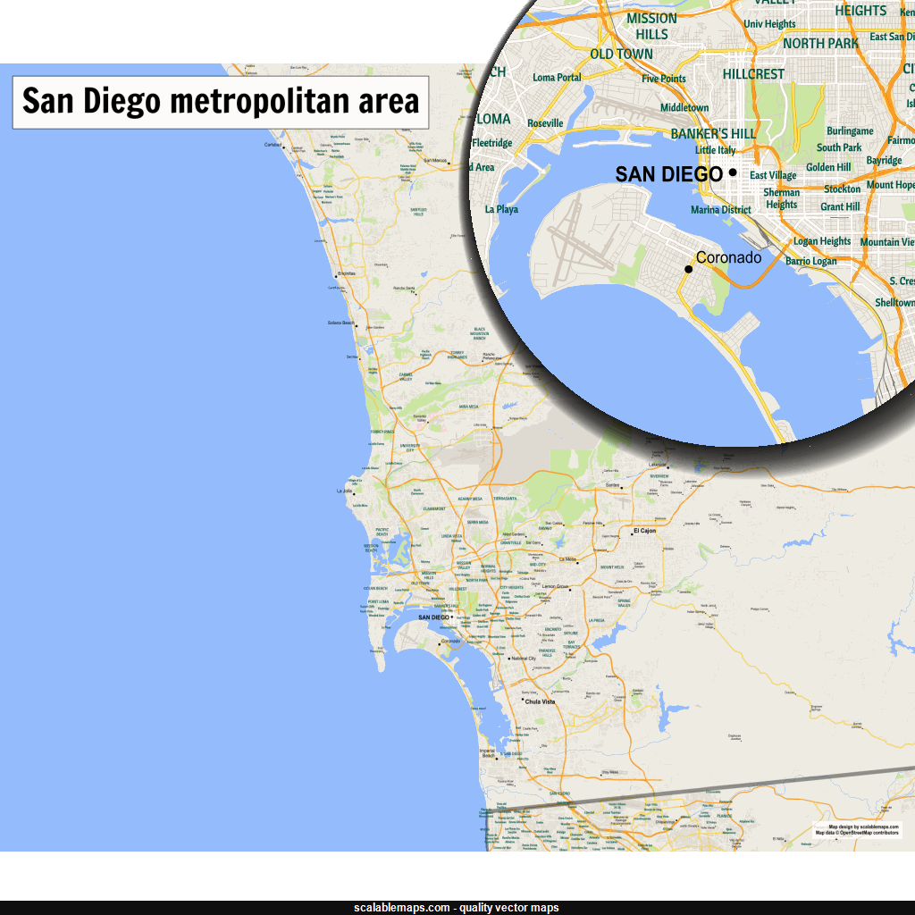 ScalableMaps: Vector map of San Diego (gmap regional map theme)