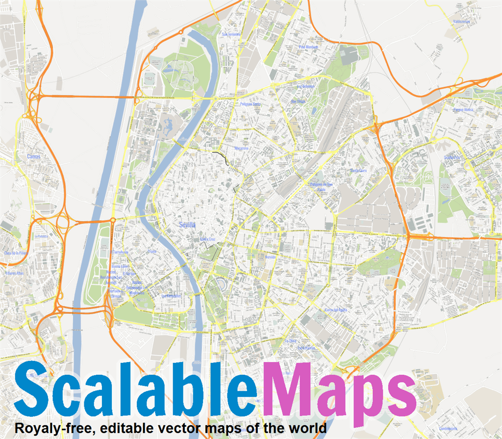ScalableMaps: Vector map of Seville (center) (gmap city map theme)