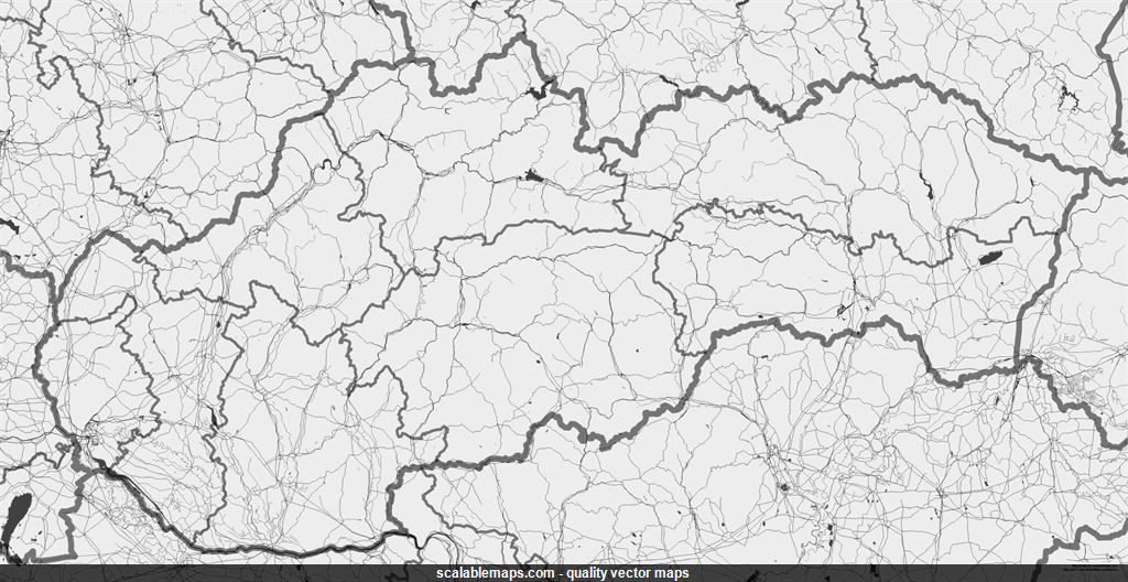 ScalableMaps: Vector map of Slovakia (black & white, no labels theme)