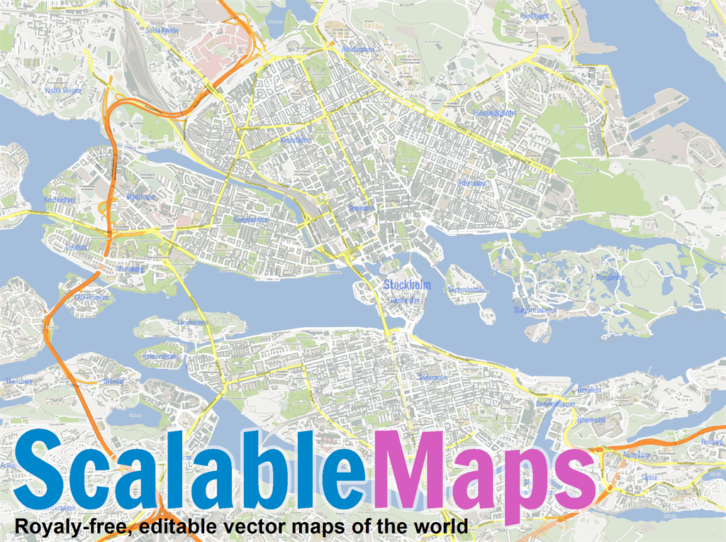 ScalableMaps: Vector map of Stockholm (center) (gmap city map theme)