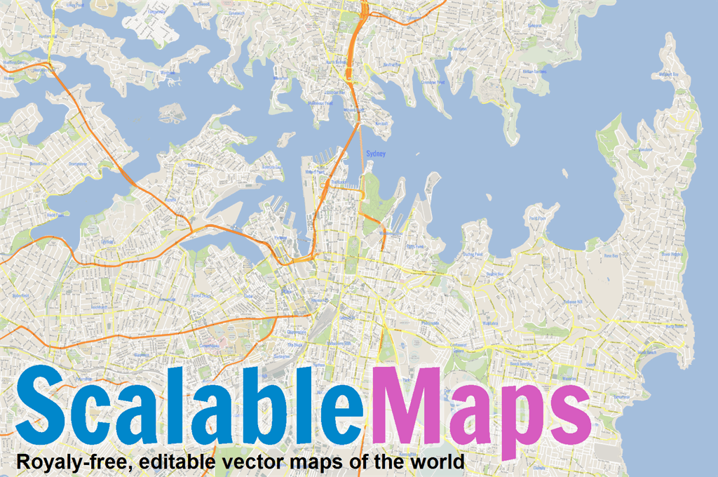 ScalableMaps: Vector map of Sydney (gmap city map theme)